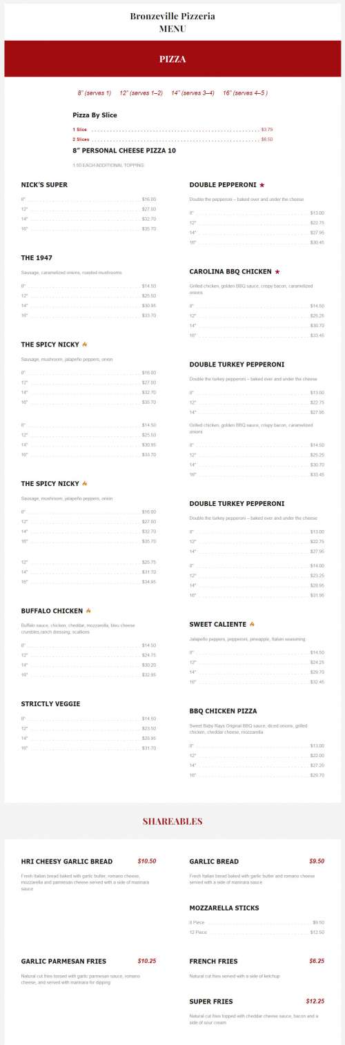 Home Run Inn Pizza menu in Chicago, Illinois, USA
