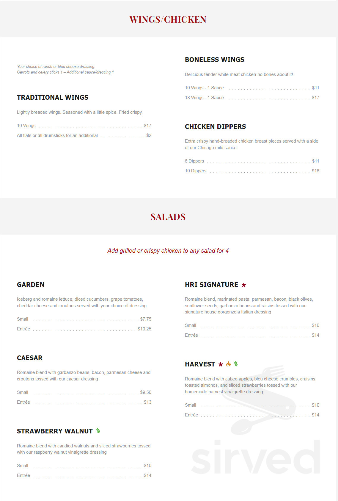 Home Run Inn Pizza menu in Chicago, Illinois, USA