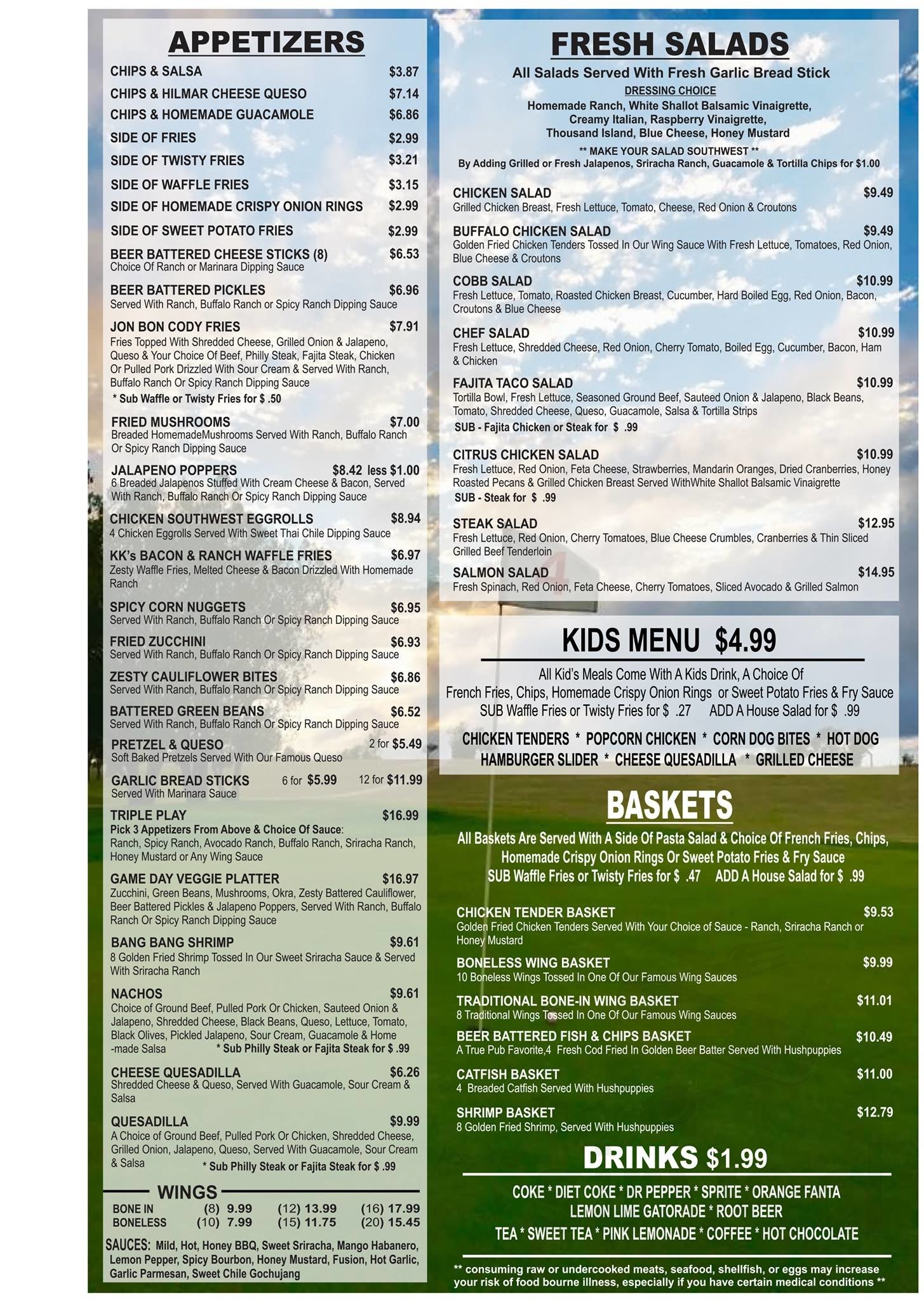 Twisted Elms Golf Club menu in Dalhart, Texas, USA