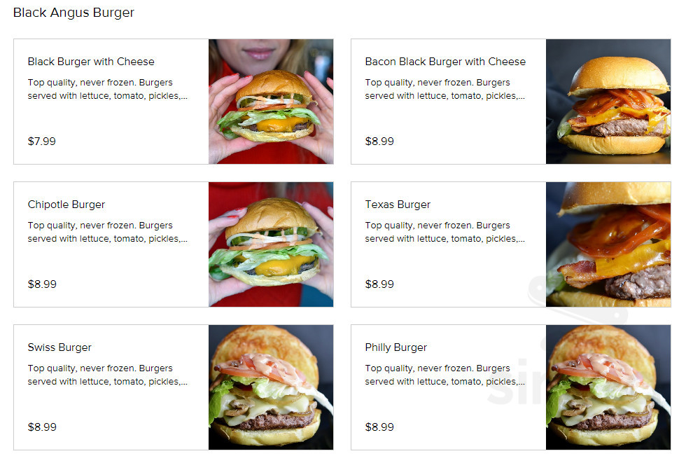 Black Burger menu in New York, New York, USA