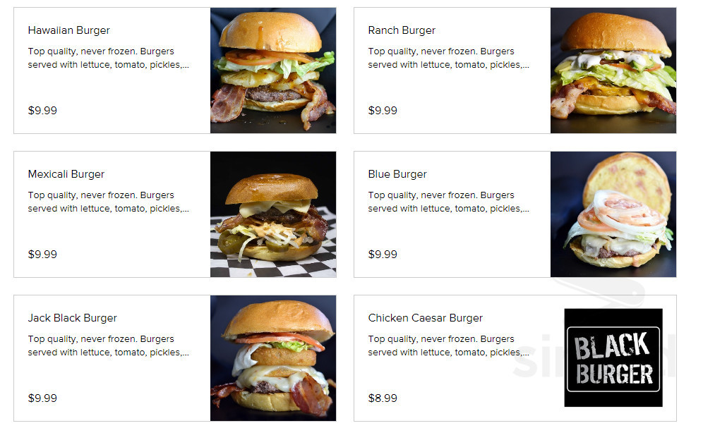 Black Burger menu in New York, New York, USA