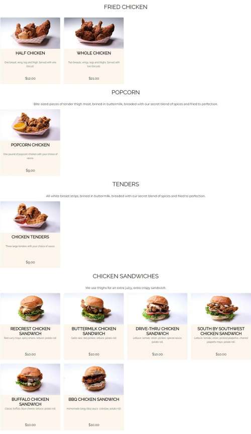 Redcrest Fried Chicken menu in Brooklyn, New York, USA