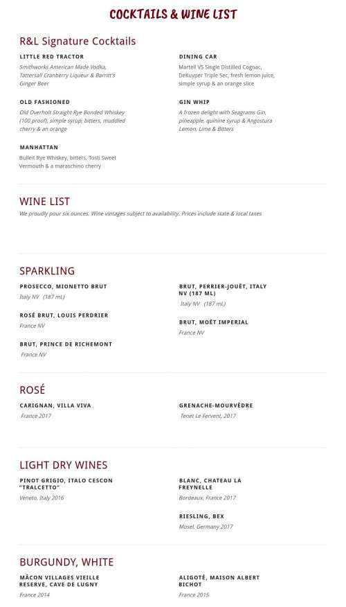 Raven & Lily menu in Collierville, Tennessee, USA