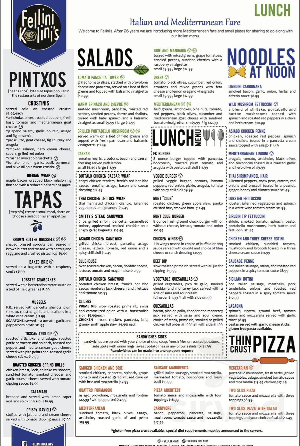 Fellini Koolini's menu in London, Ontario, Canada