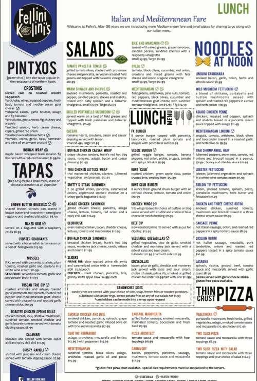 Fellini Koolini's menu in London, Ontario, Canada