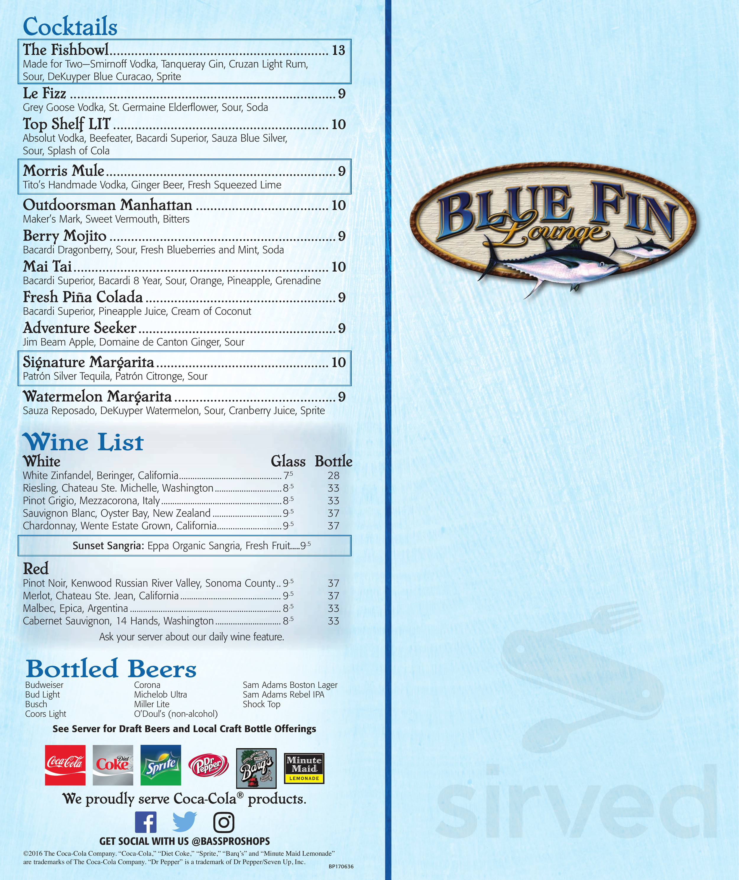 Blue Fin Lounge menu in Foxborough, Massachusetts, USA