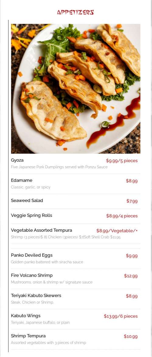 Kabuto Japanese Steakhouse & Sushi Bar (Tyvola Rd Location) menu in ...