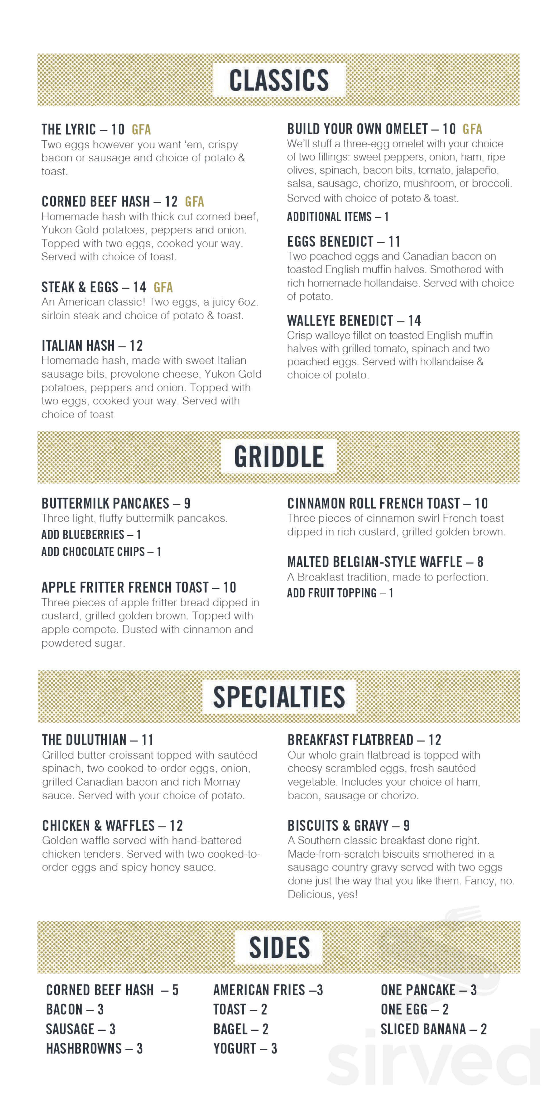 Lyric Kitchen · Bar menu in Duluth, Minnesota, USA