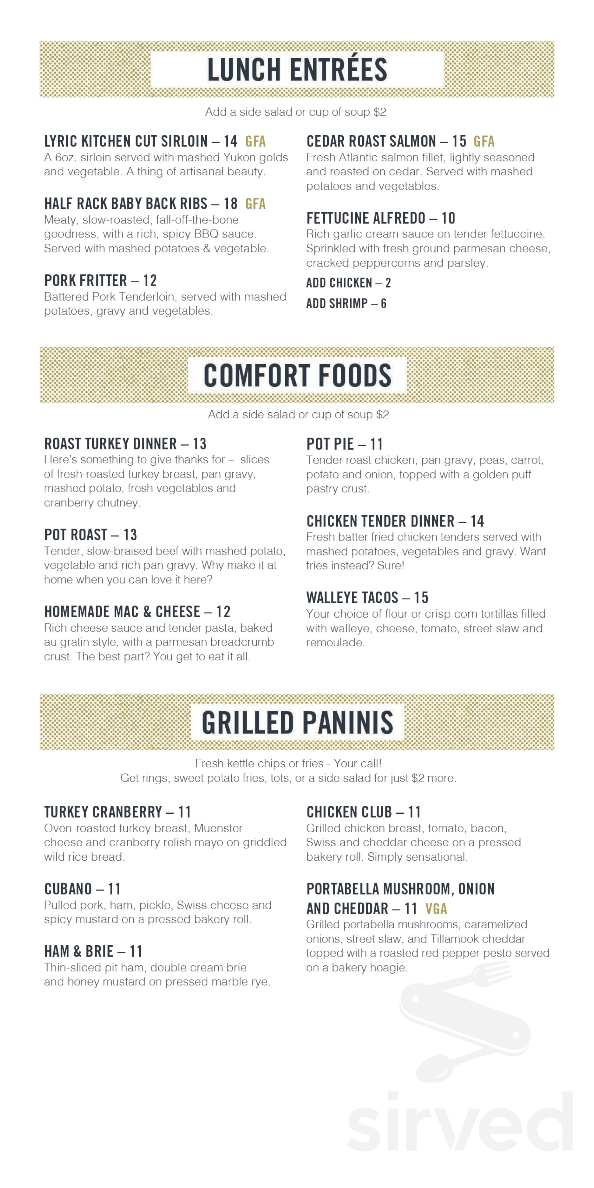 Lyric Kitchen · Bar menu in Duluth, Minnesota, USA
