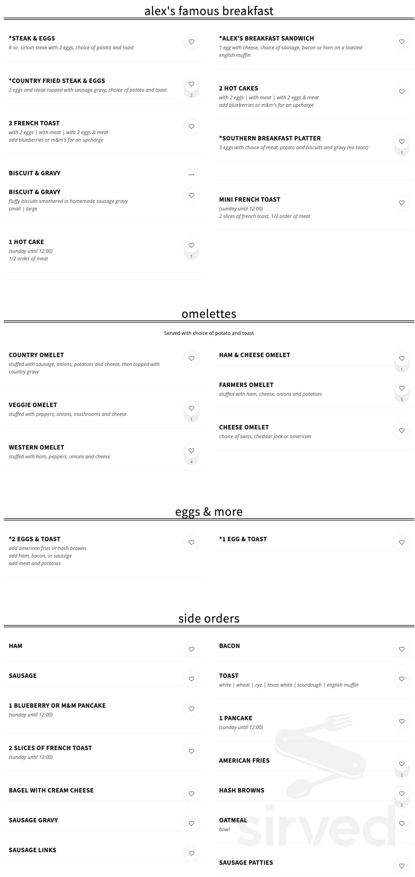 Alex's Railside Restaurant menu in Midland, Michigan, USA