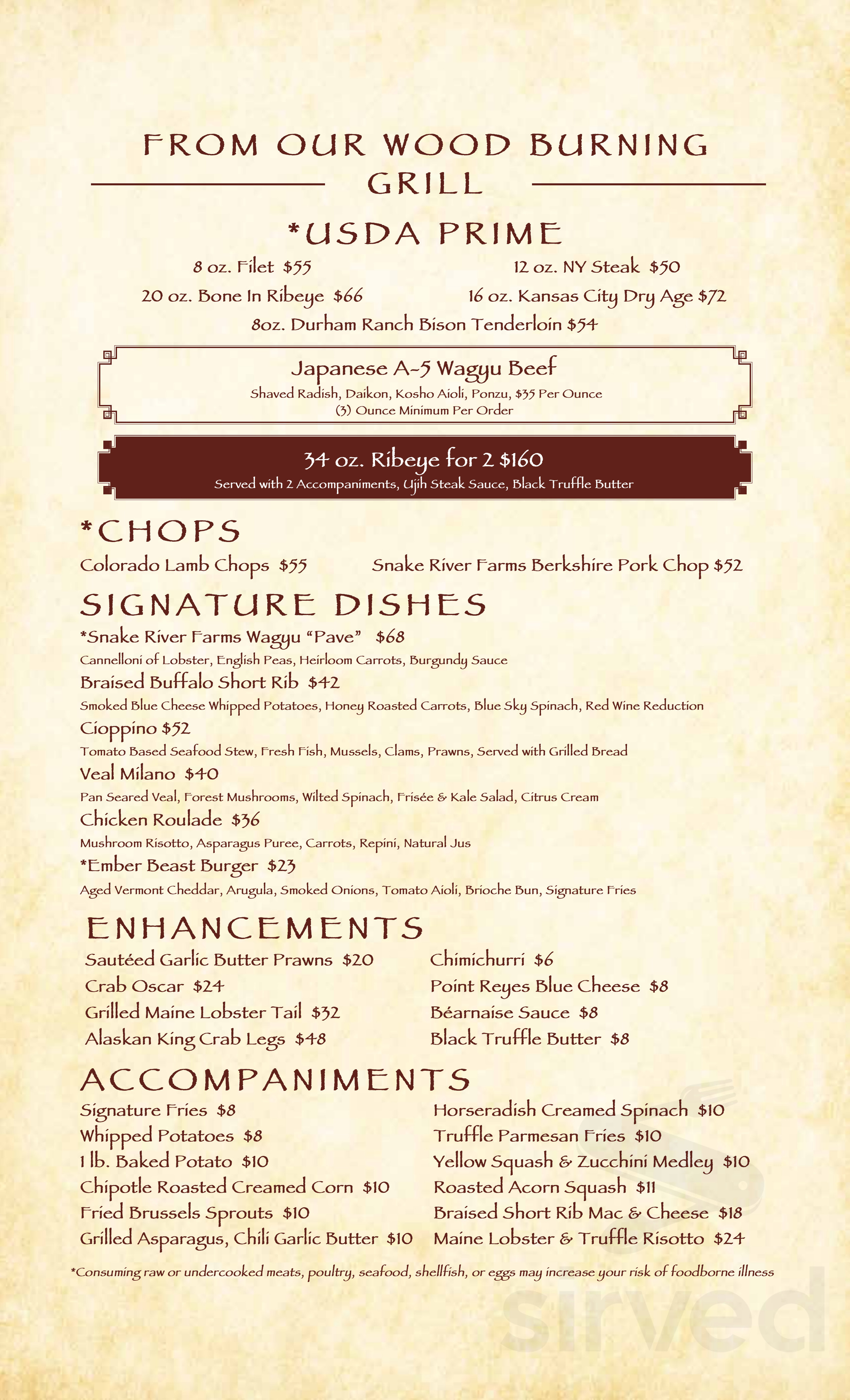 Ember at We-Ko-Pa Casino Resort menu in Fort McDowell, Arizona, USA