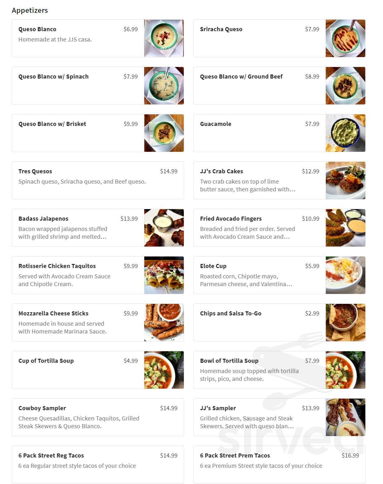 JJ's Taco Shop: Kitchen & Bar menu in Fort Worth, Texas, USA