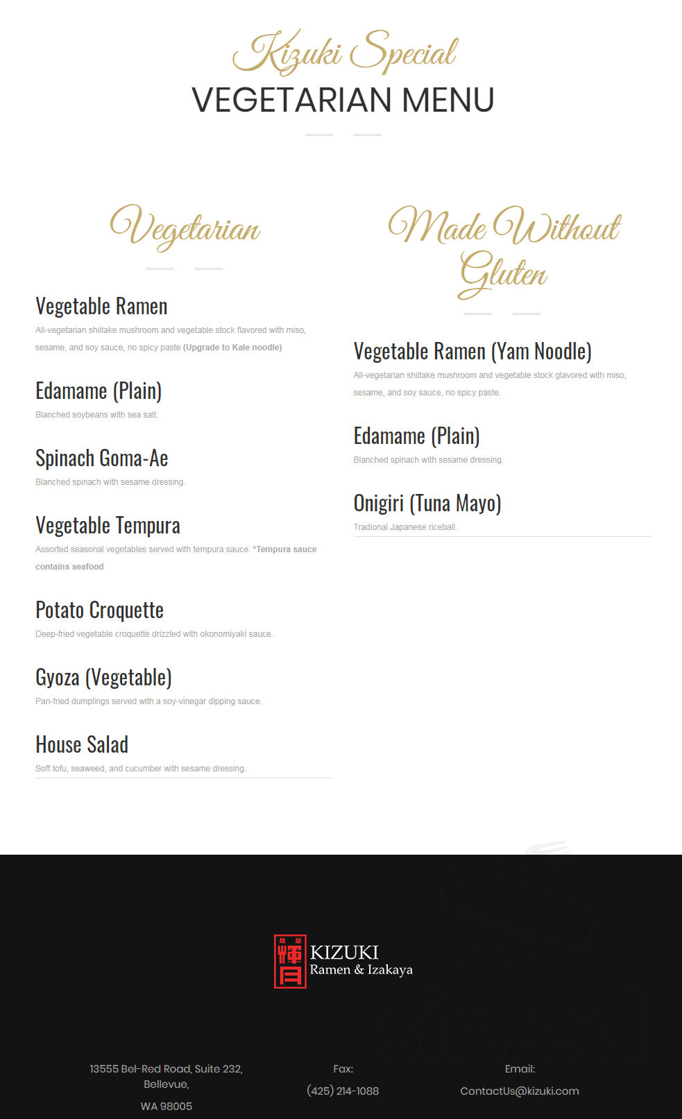 Menu - Olympia WA's Inaka Ramen | Sirved