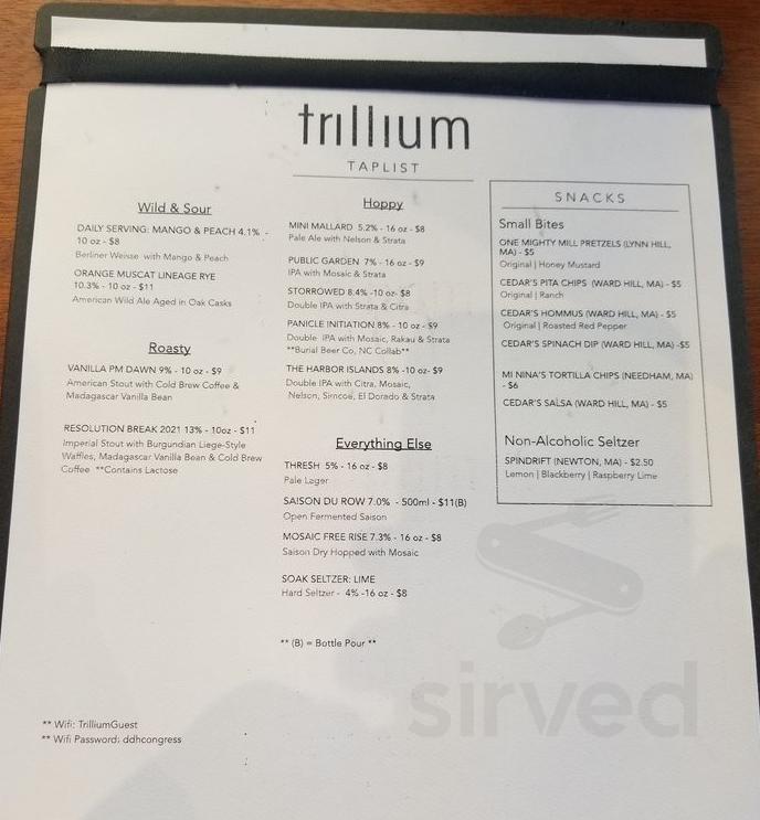 Trillium Brewing - Fenway menu in Boston, Massachusetts, USA
