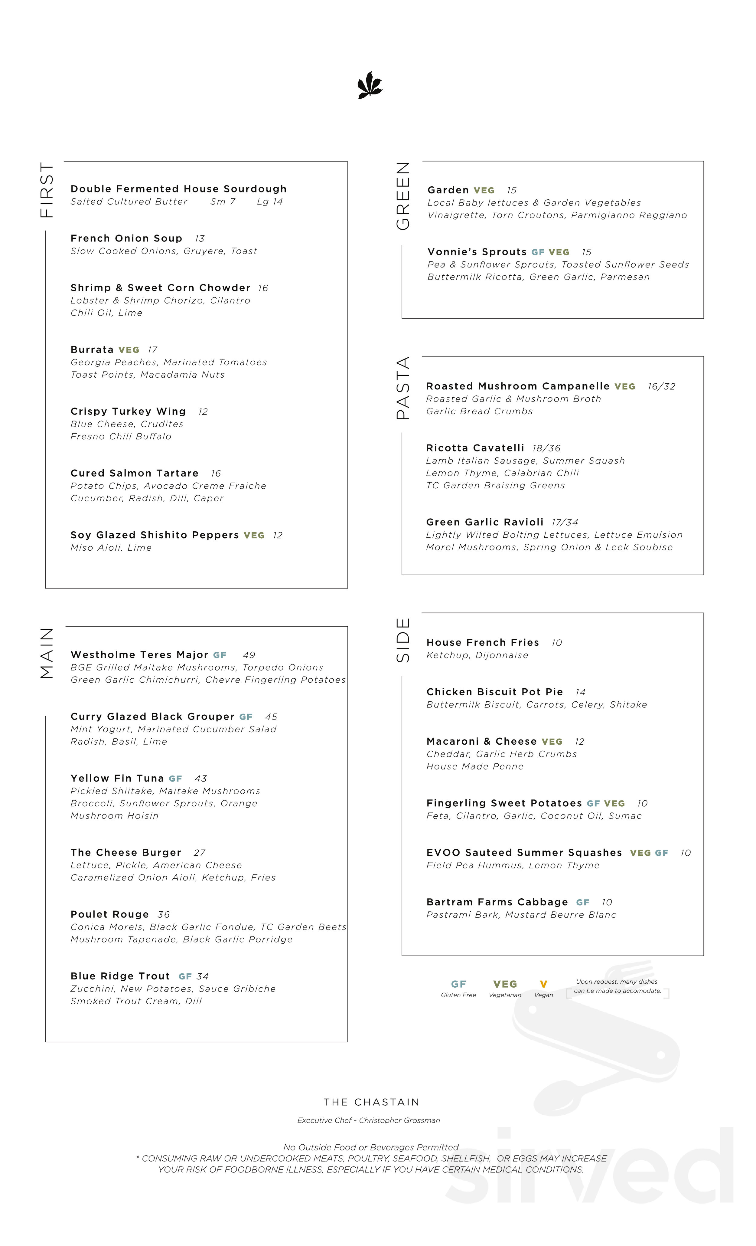 THE CHASTAIN - New American Bistro menu in Atlanta, Georgia, USA