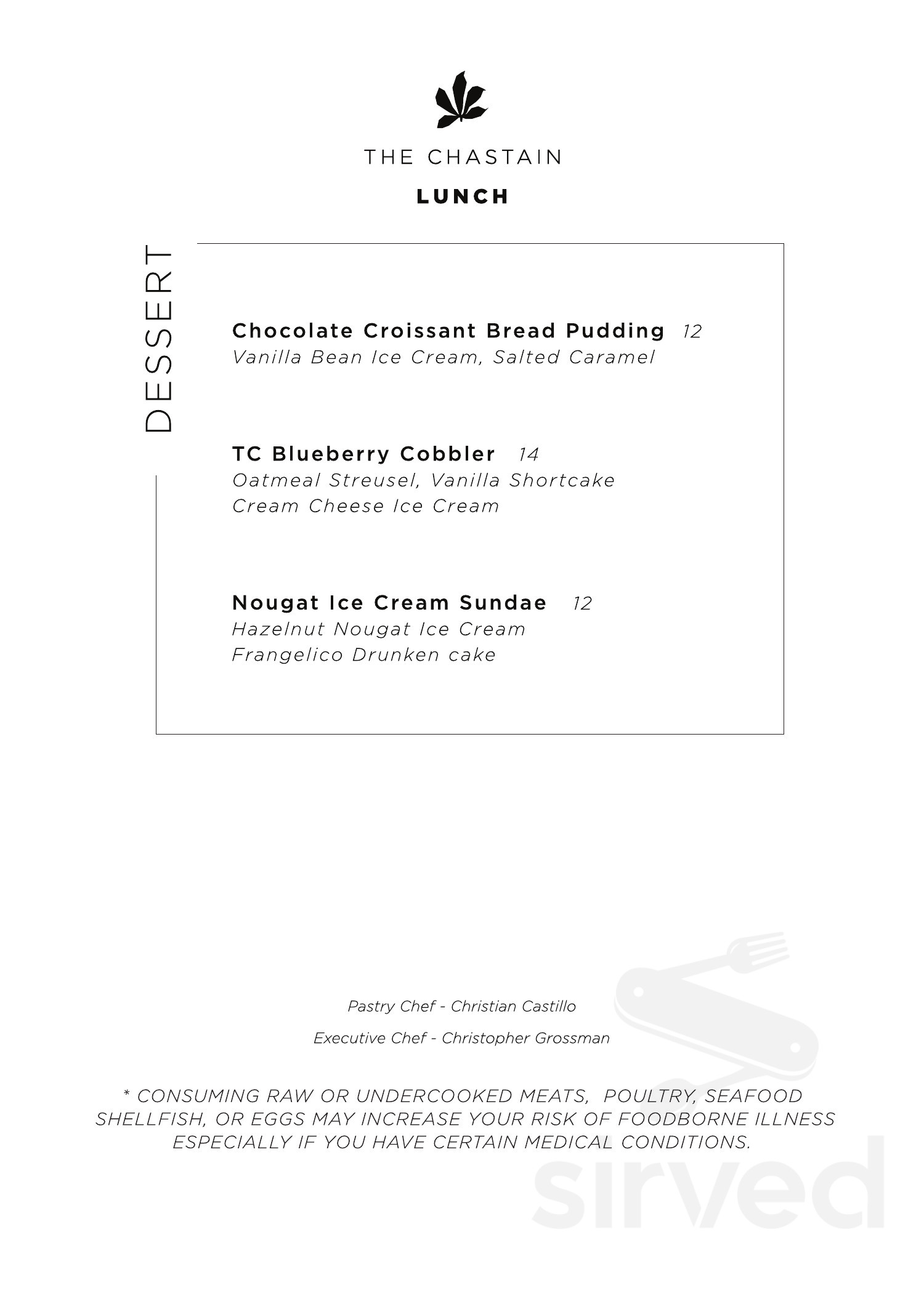 THE CHASTAIN - New American Bistro menu in Atlanta, Georgia, USA
