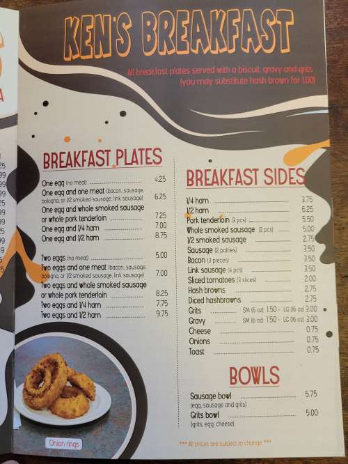 Ken's Hickory Pit Barbecue menu in Birmingham, Alabama, USA