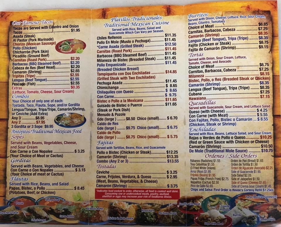 Menu for Taco Rico in Lafayette, Indiana, United States
