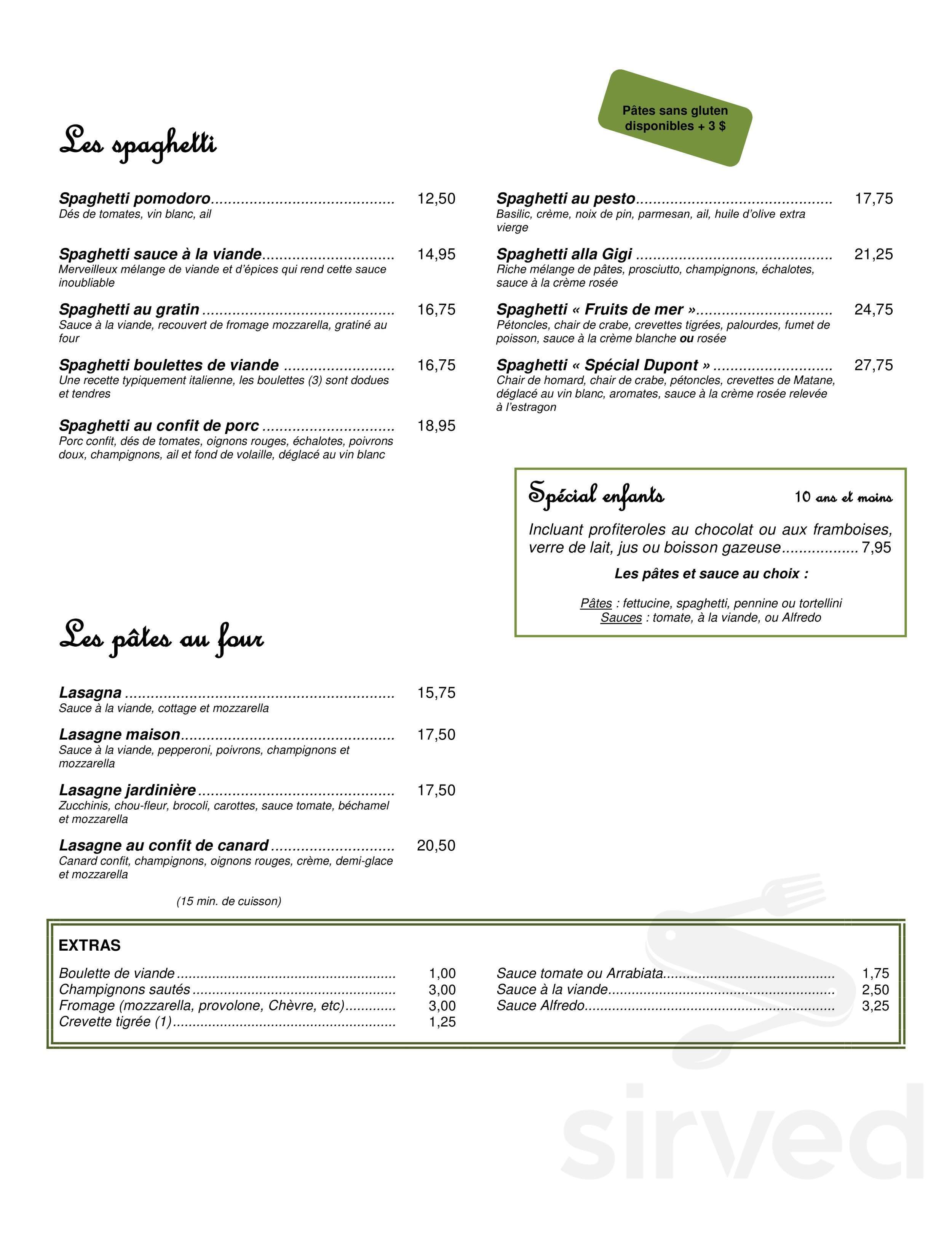 Maison Du Spaghetti Dupont Joliette menu in Joliette, Quebec, Canada