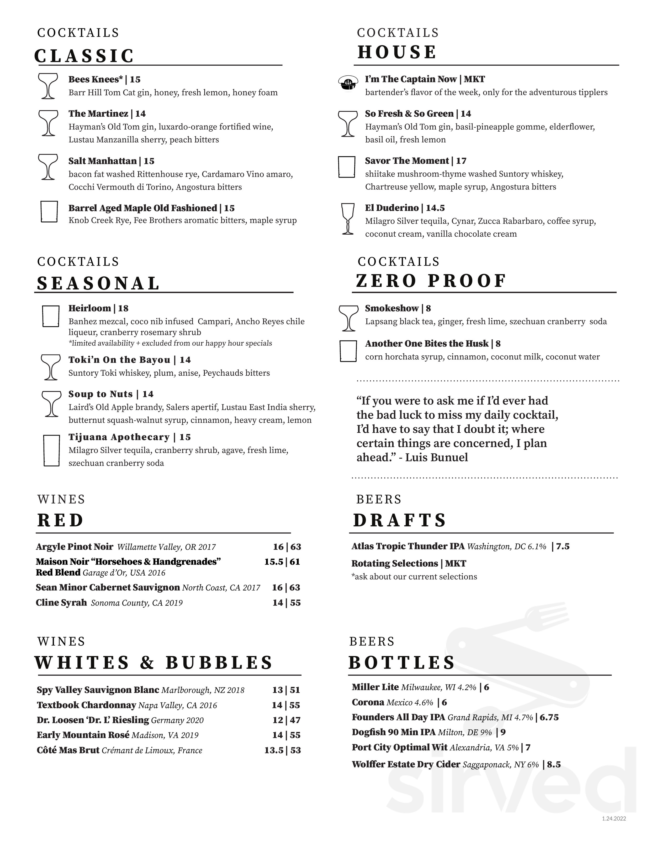 Salt menu in Arlington, Virginia, USA