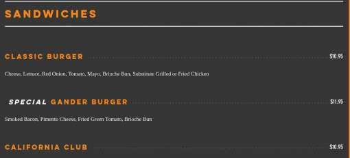 Menu for Gander, an American Grill in Louisville, KY | Sirved