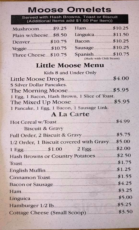Mangy Moose Cafe menu in Manteca, California, USA