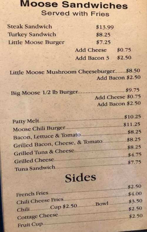 Mangy Moose Cafe menu in Manteca, California, USA