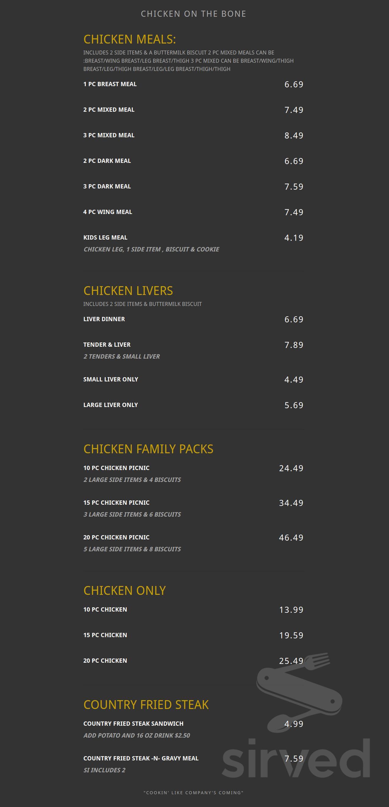 Todds Golden Fried Chicken menu in Marion, North Carolina, USA