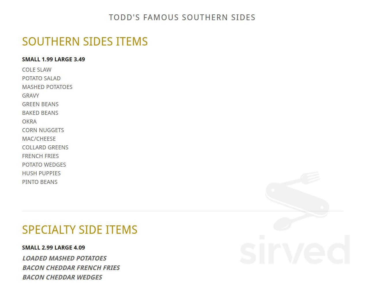 Todds Golden Fried Chicken menus in Marion, North Carolina, United States
