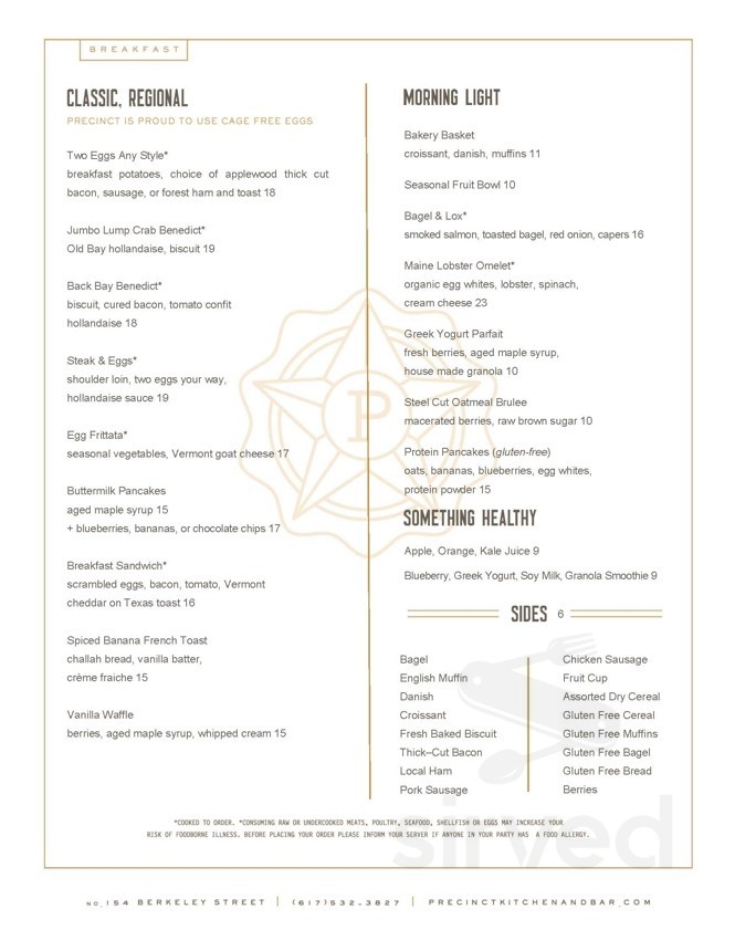 Menu - Boston MA's Precinct Kitchen + Bar | Sirved
