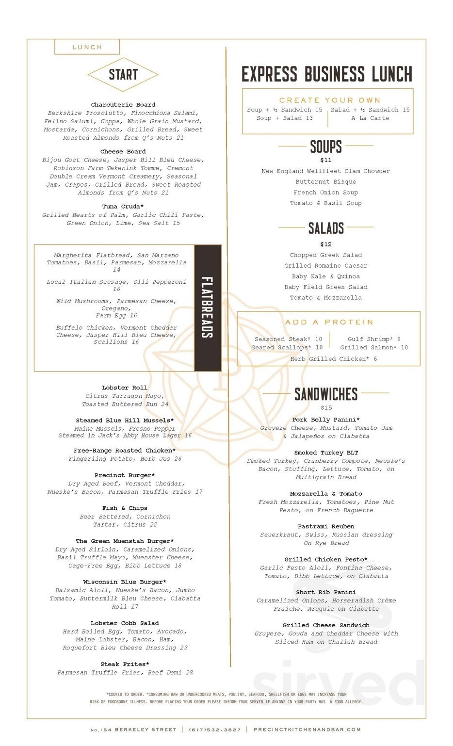 Menu - Boston MA's Precinct Kitchen + Bar | Sirved