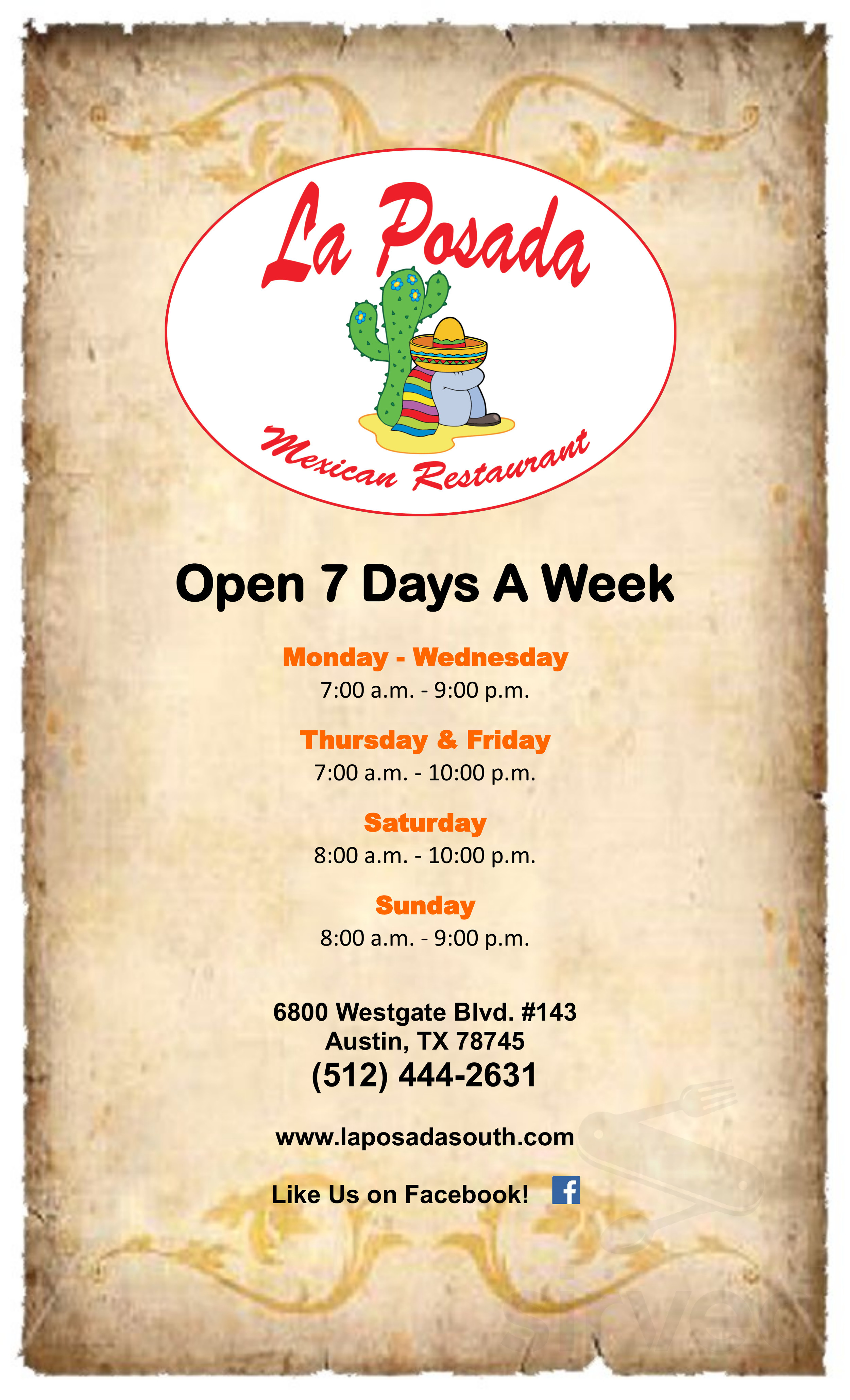 La Posada menus in Austin, Texas, United States