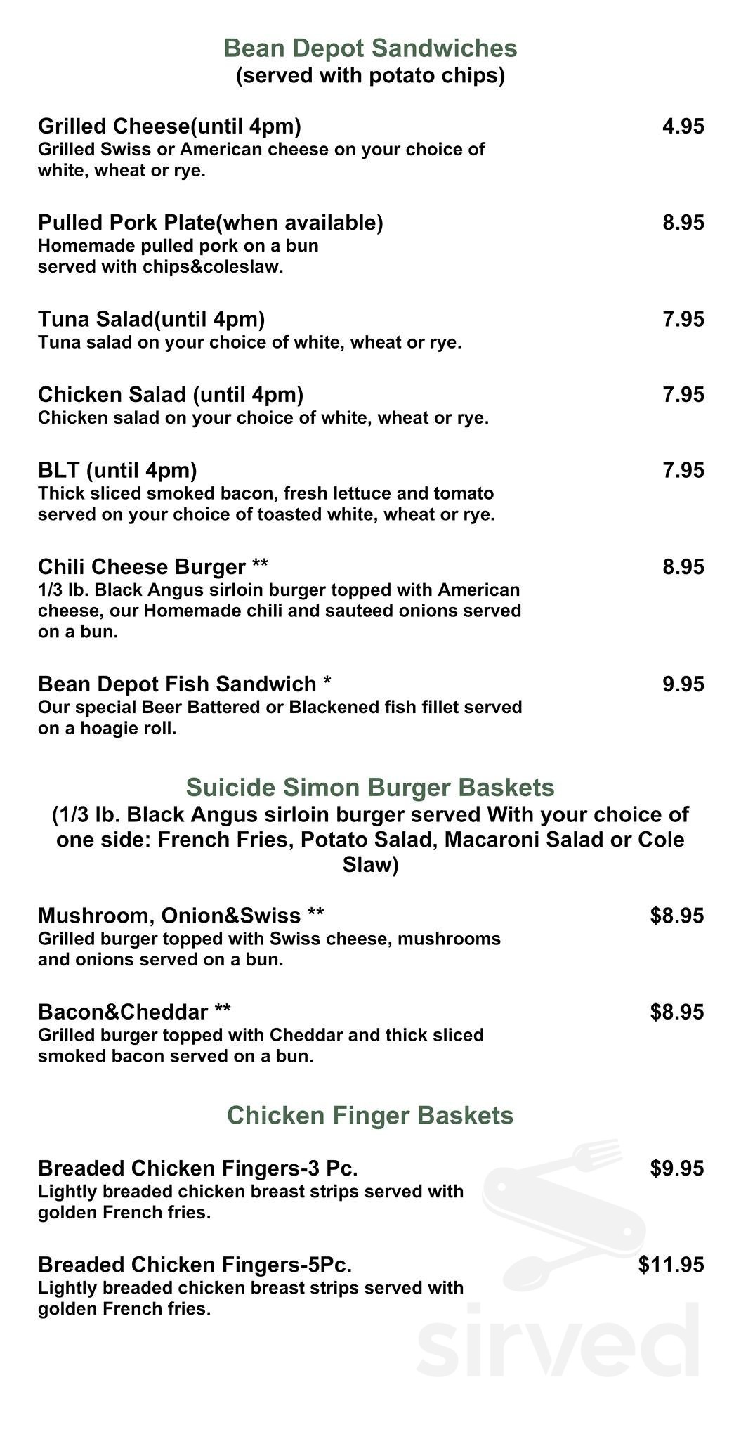 Bean Depot menu in Port Charlotte, Florida, USA