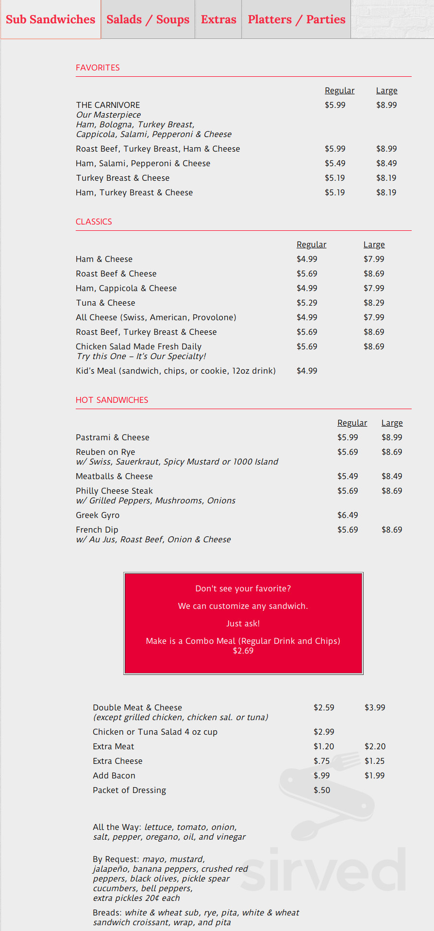 Just Julie's menu in Aiken, South Carolina, USA
