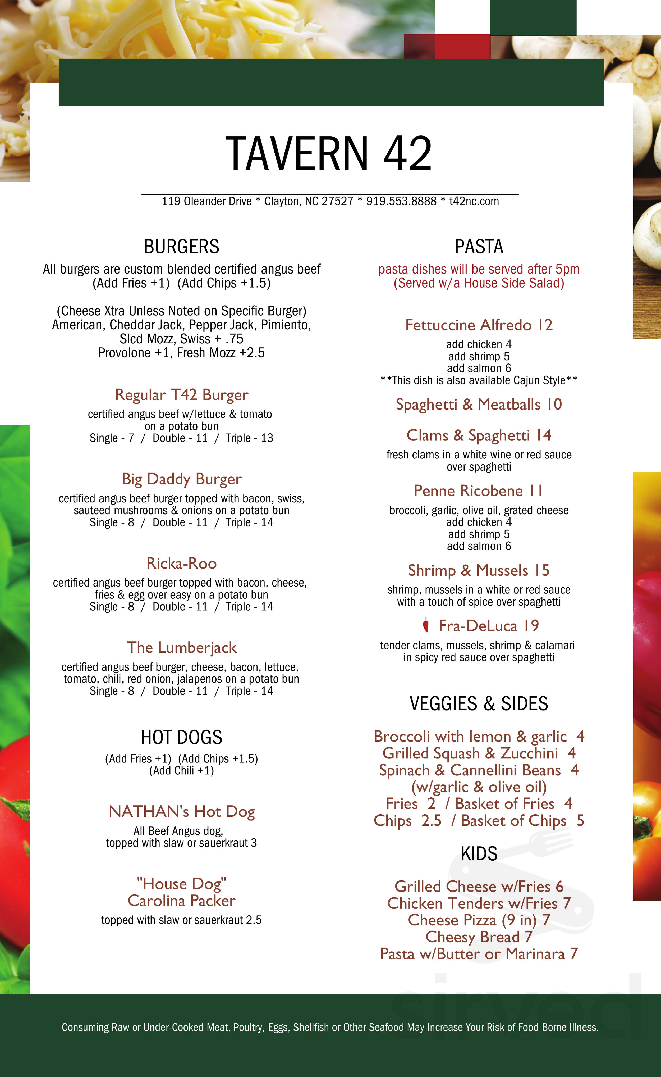 Tavern 42 menus in Clayton, North Carolina, United States