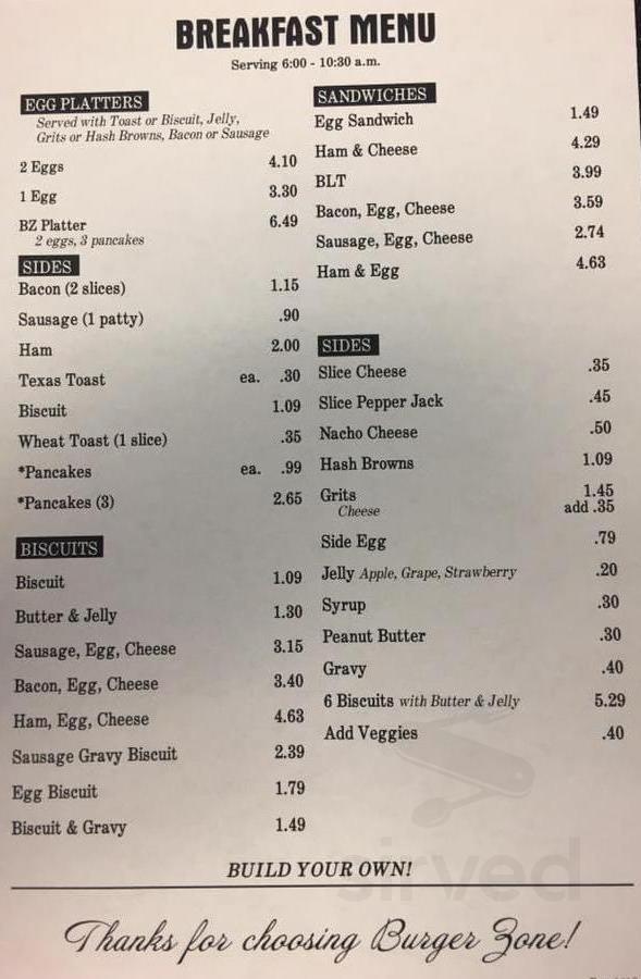 Burger Zone menu in Crowley, Louisiana, USA
