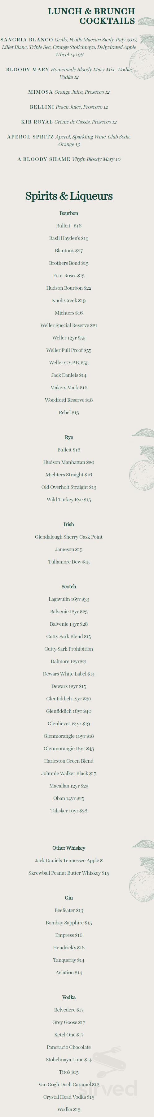 Walker Hotel Tribeca menu in New York, New York, USA