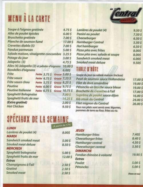 Resto Bar Le Central menu in Saint-Georges, Quebec, Canada