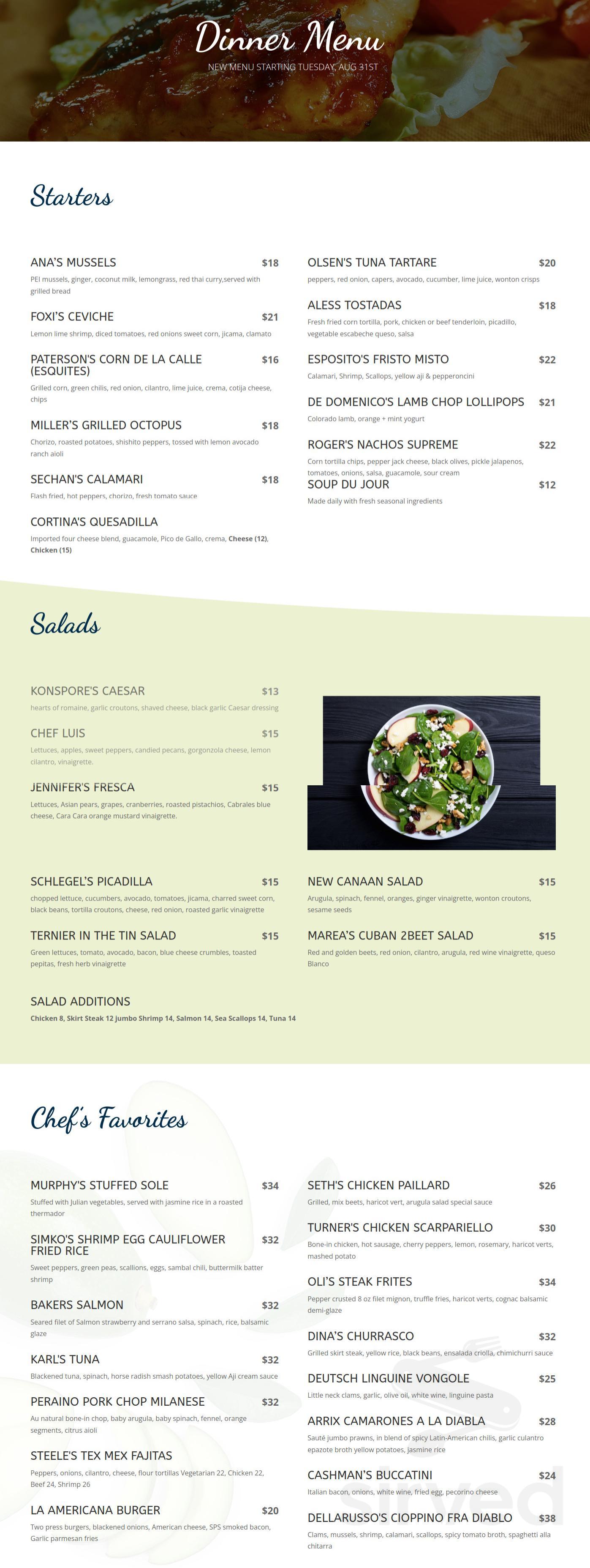 Chef Luis Restaurant menu in New Canaan, Connecticut, USA