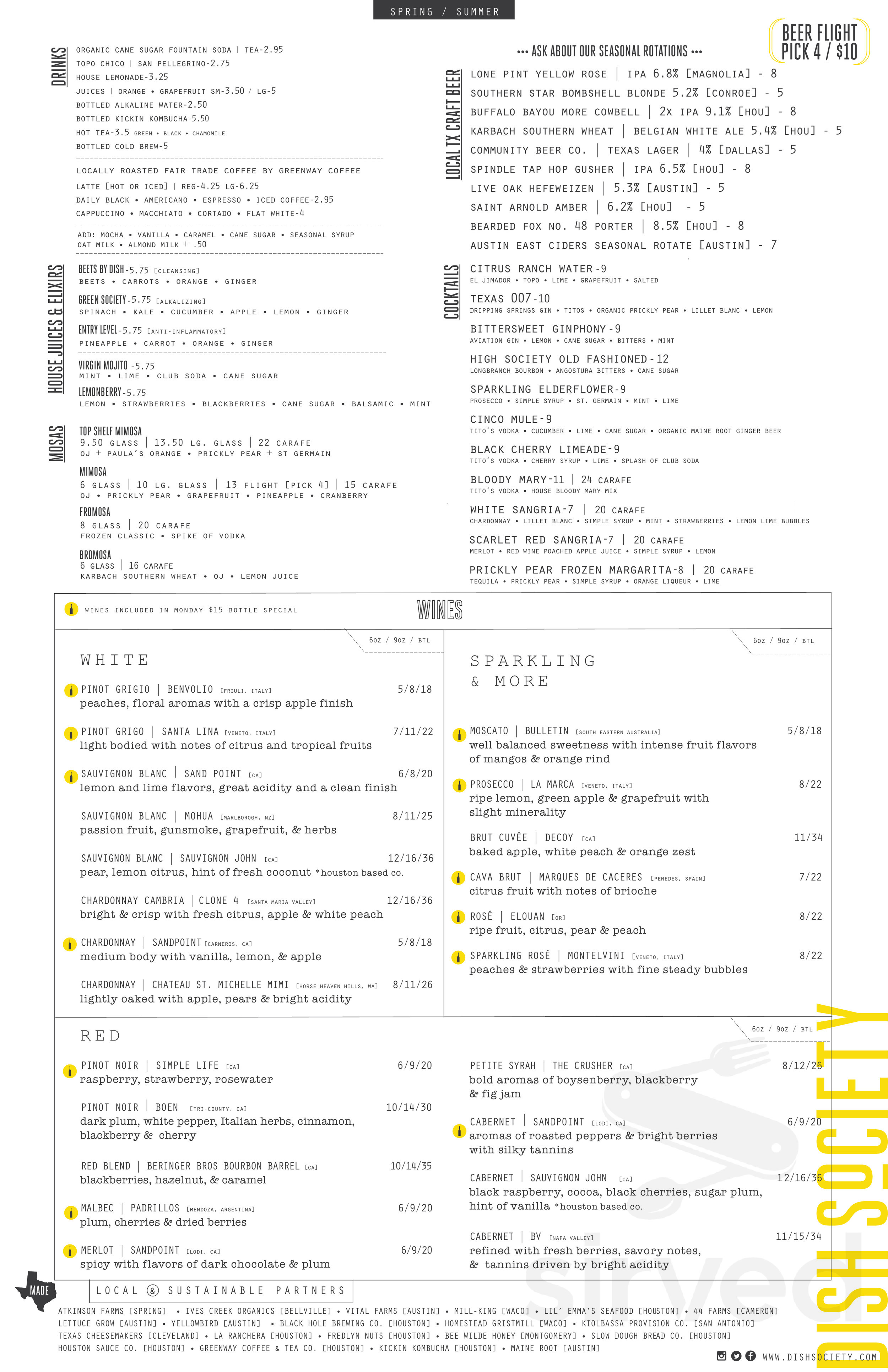 Menu - Houston TX's Dish Society | Sirved