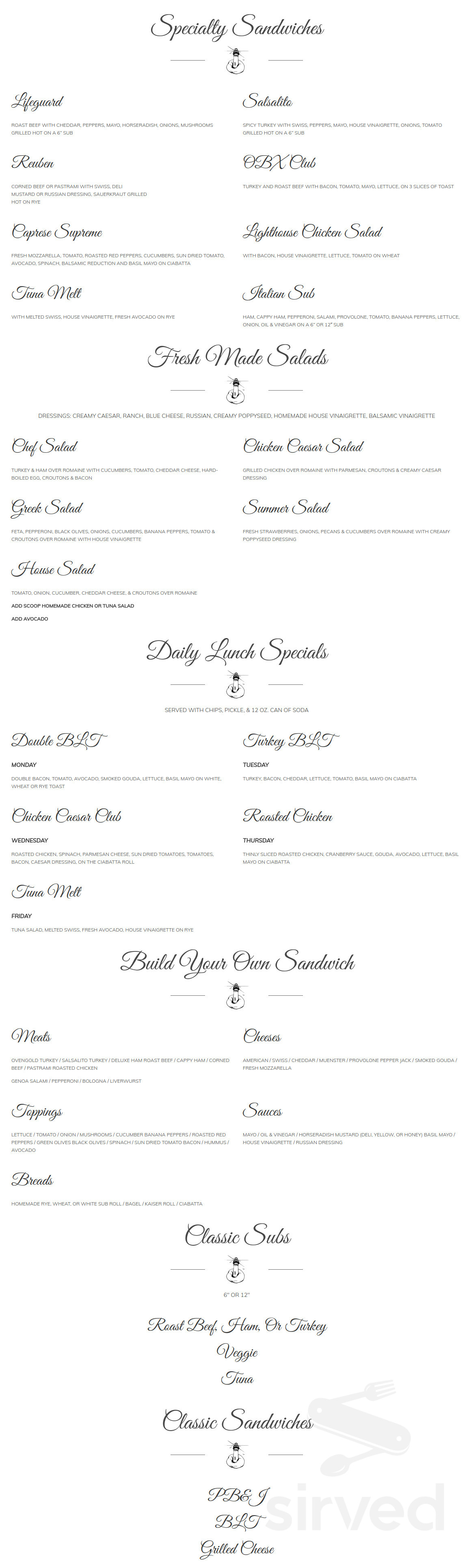 Menu - Corolla NC's Lighthouse Bagels | Sirved