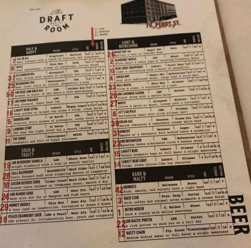 Labatt Brew House menu in Buffalo, New York, USA