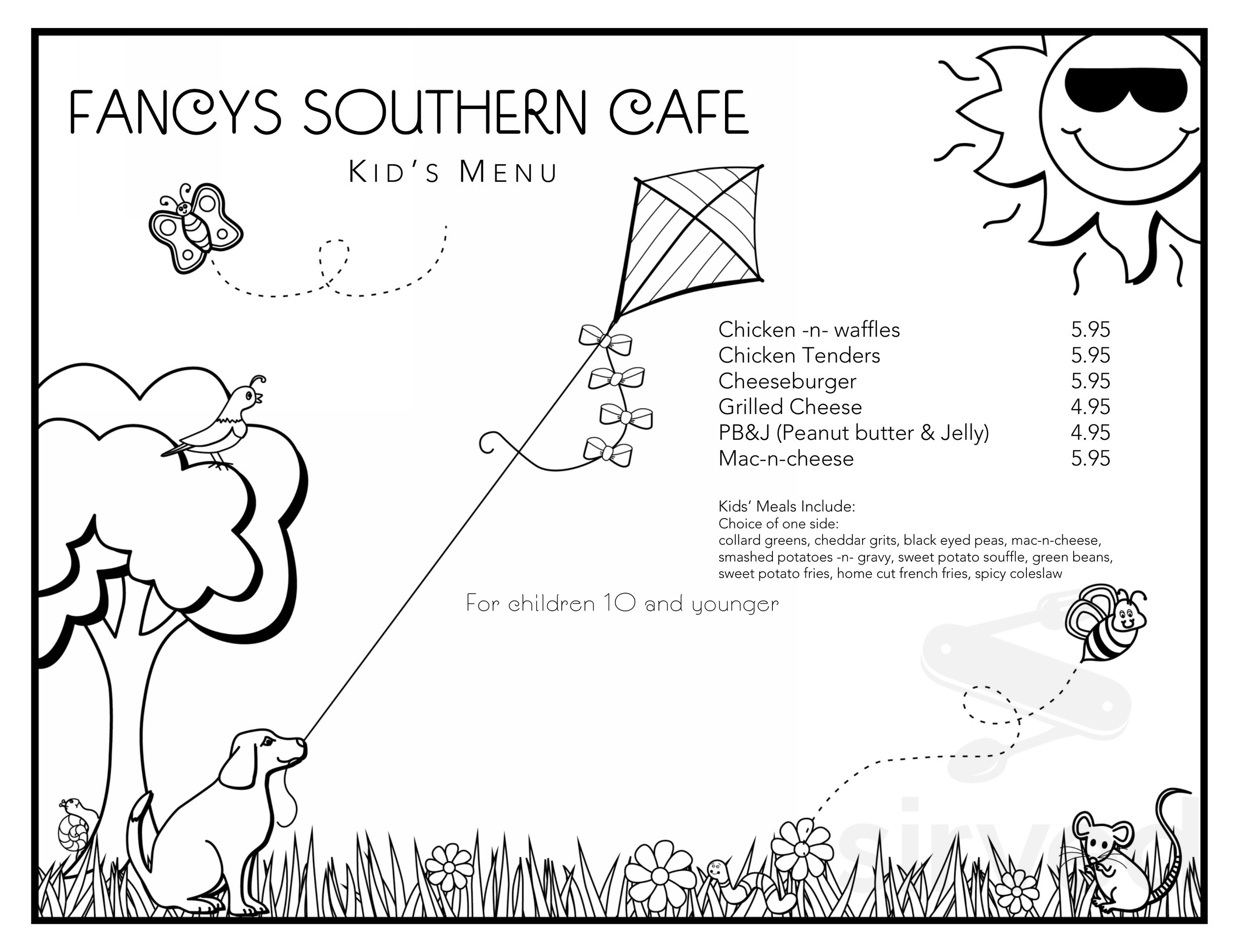 Fancy's Southern Cafe menu in Fort Myers, Florida, USA