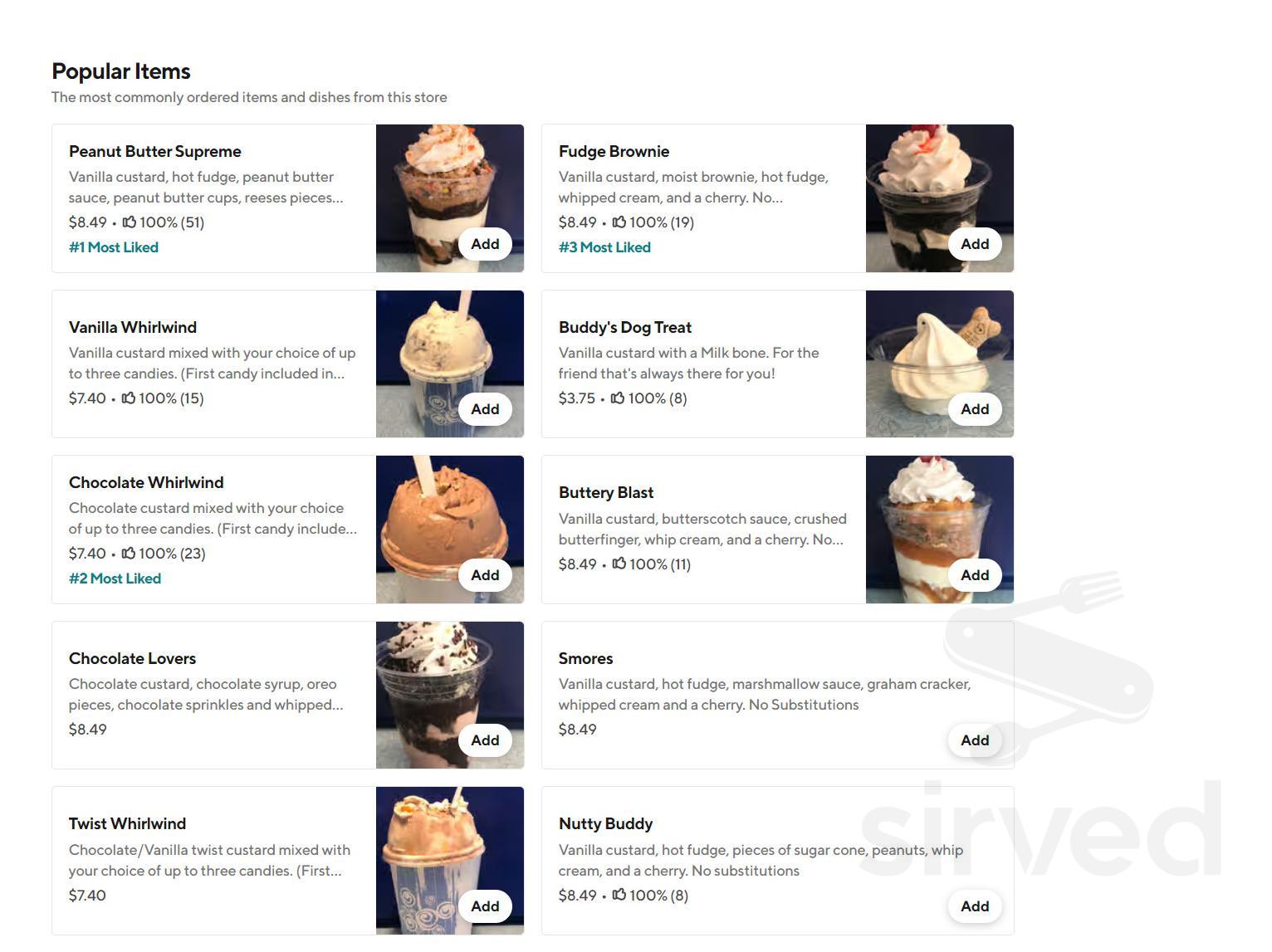 Main Street Ice Cream menu in Hamburg, New York, USA