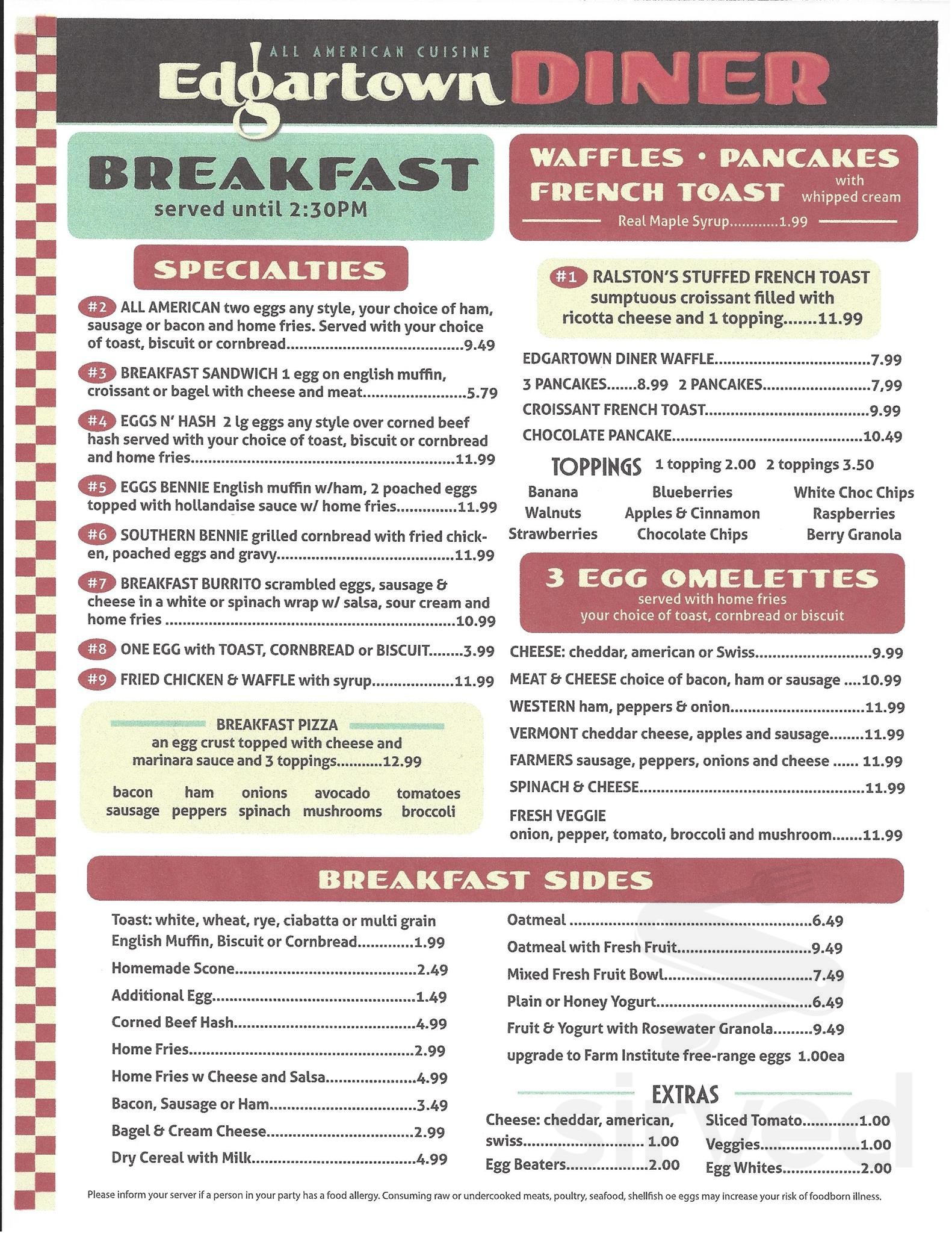 Edgartown Diner menu in Edgartown, Massachusetts, USA