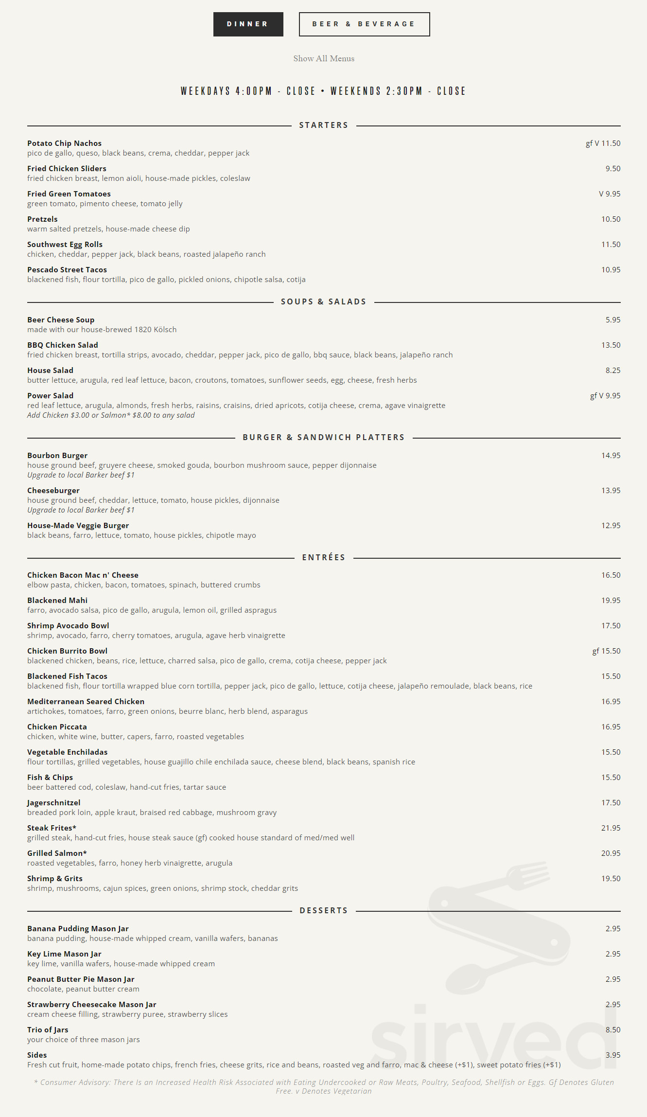 Strawberry Alley Ale Works menu in Clarksville, Tennessee, USA