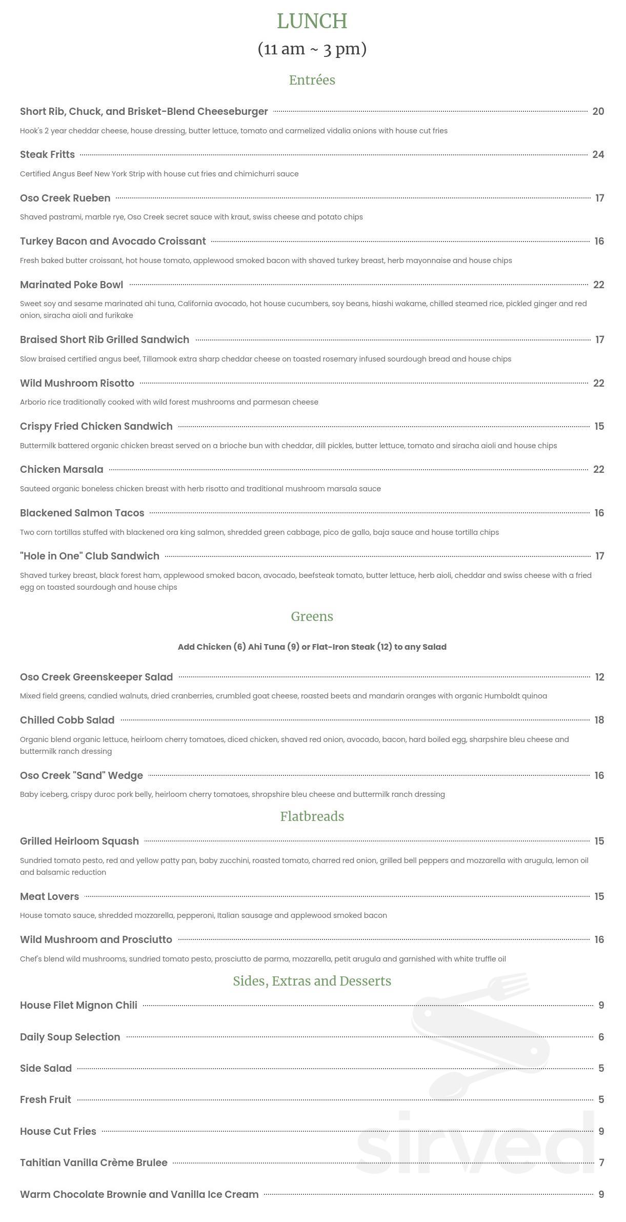 Terrace on the Green menu in Mission Viejo, California, USA