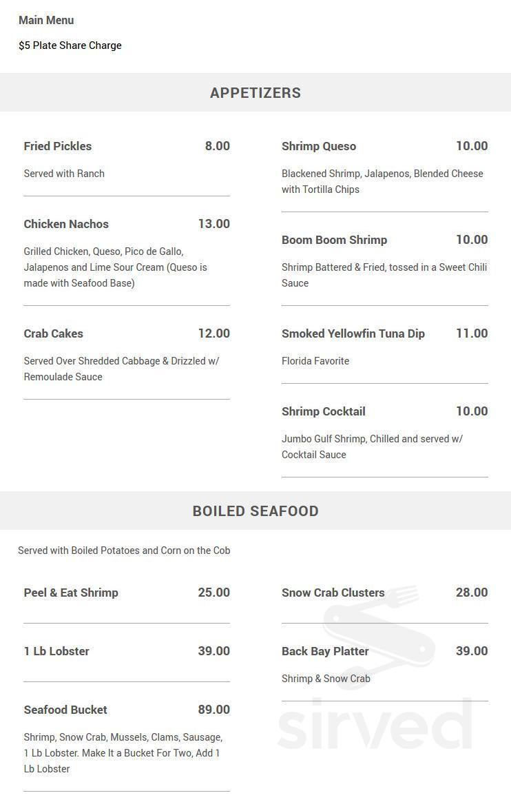 Hammerhead's Bar & Grille menu in Miramar Beach, Florida, USA