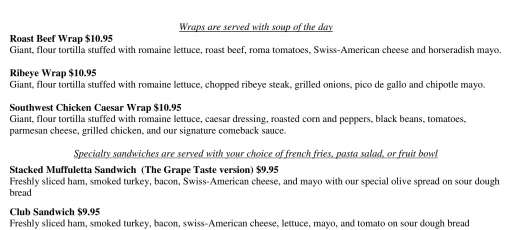 Menu for The Grape Taste Restaurant in Lake Jackson, TX | Sirved