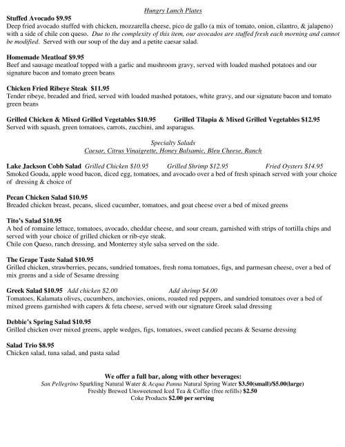 The Grape Taste Restaurant menu in Lake Jackson, Texas, USA